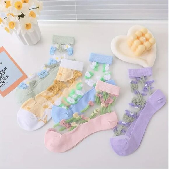 Anthropologie | Accessories | New Lot 5 Pair Pastel Floral Embroidered ...